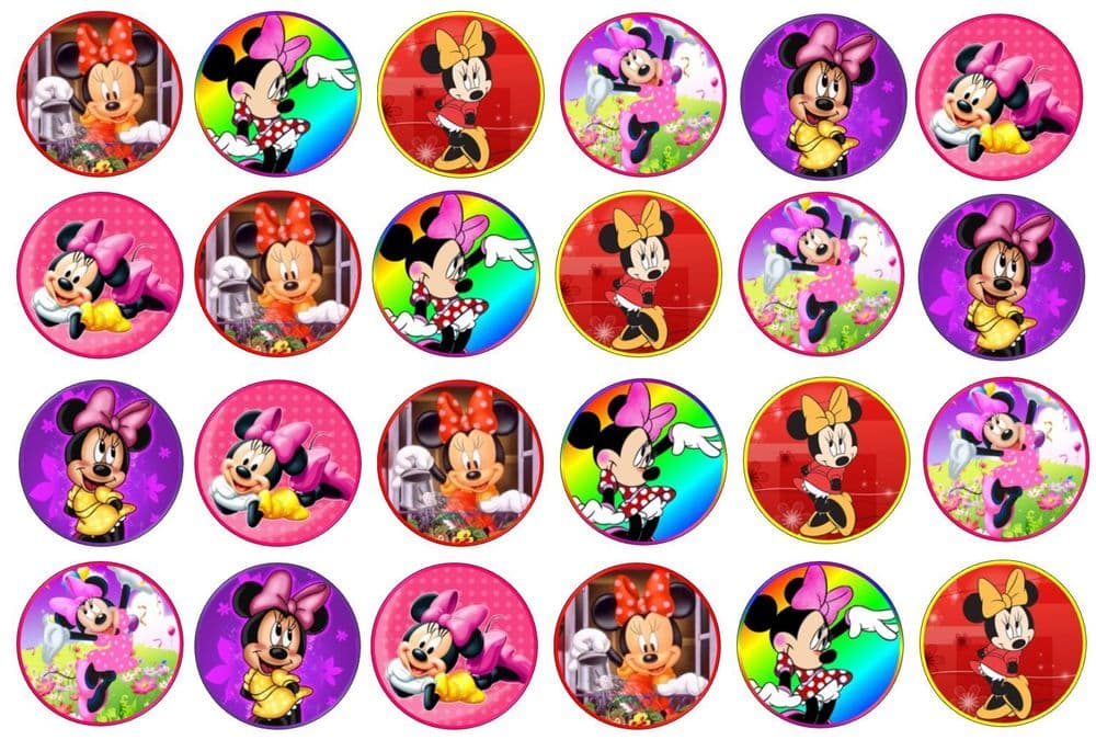 48 Minnie Mouse Edible Rice Paper Toppers 3cm x 3cm