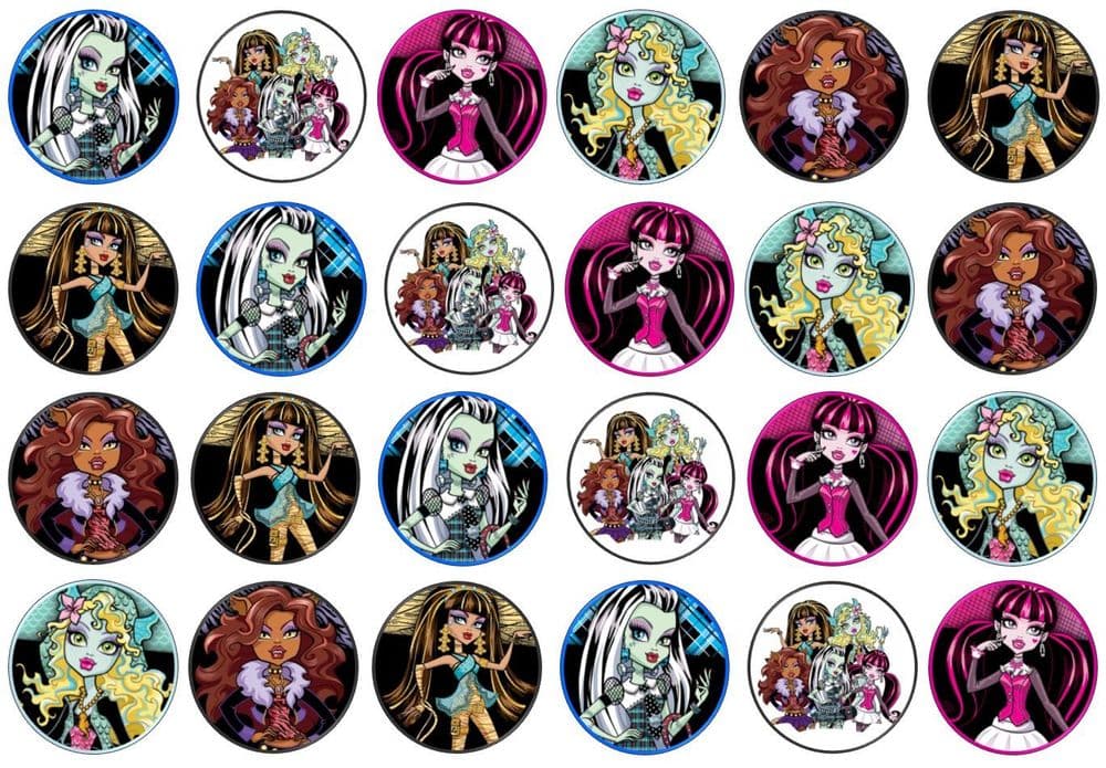 48 Monster High Edible Rice Paper Toppers 3cm x 3cm