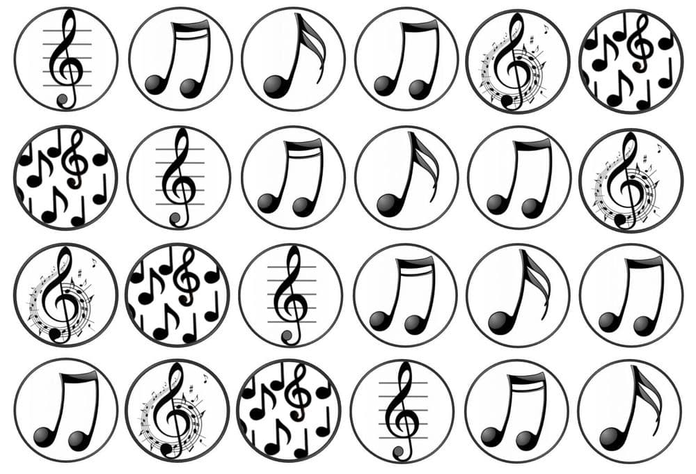 48 Music Notes Edible Rice Paper Toppers 3cm x 3cm