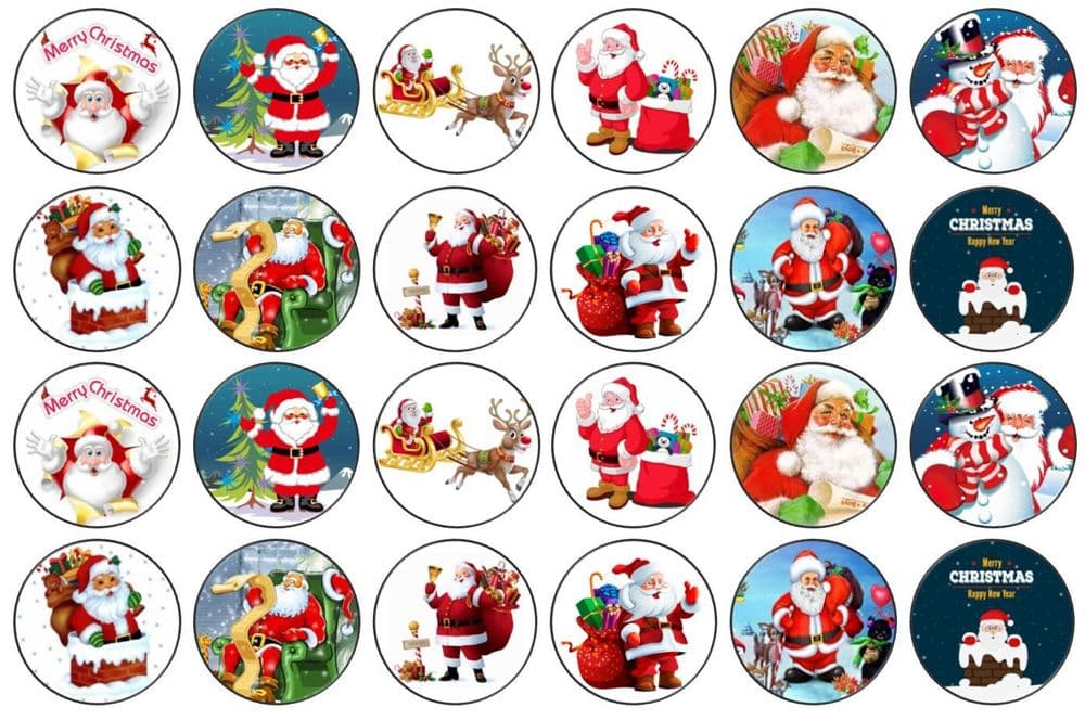48 Santa Xmas / Christmas / Festive Edible Rice Paper Toppers 3cm x 3cm