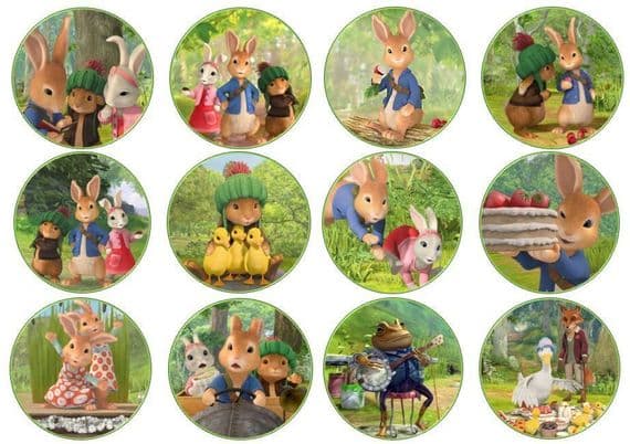 Peter Rabbit Edible Wafer Cup Cake Toppers Standing or Disc