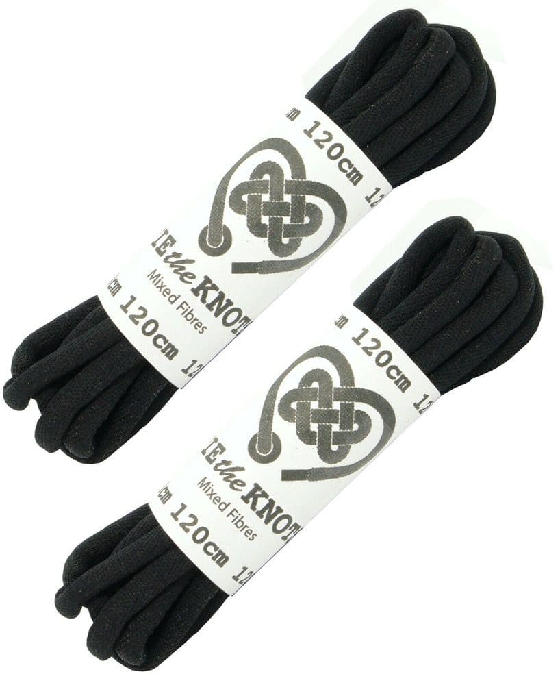 Shoe Laces Black 2 Pairs Round For 5 - 9 Eyelet Pairs Round 120cm
