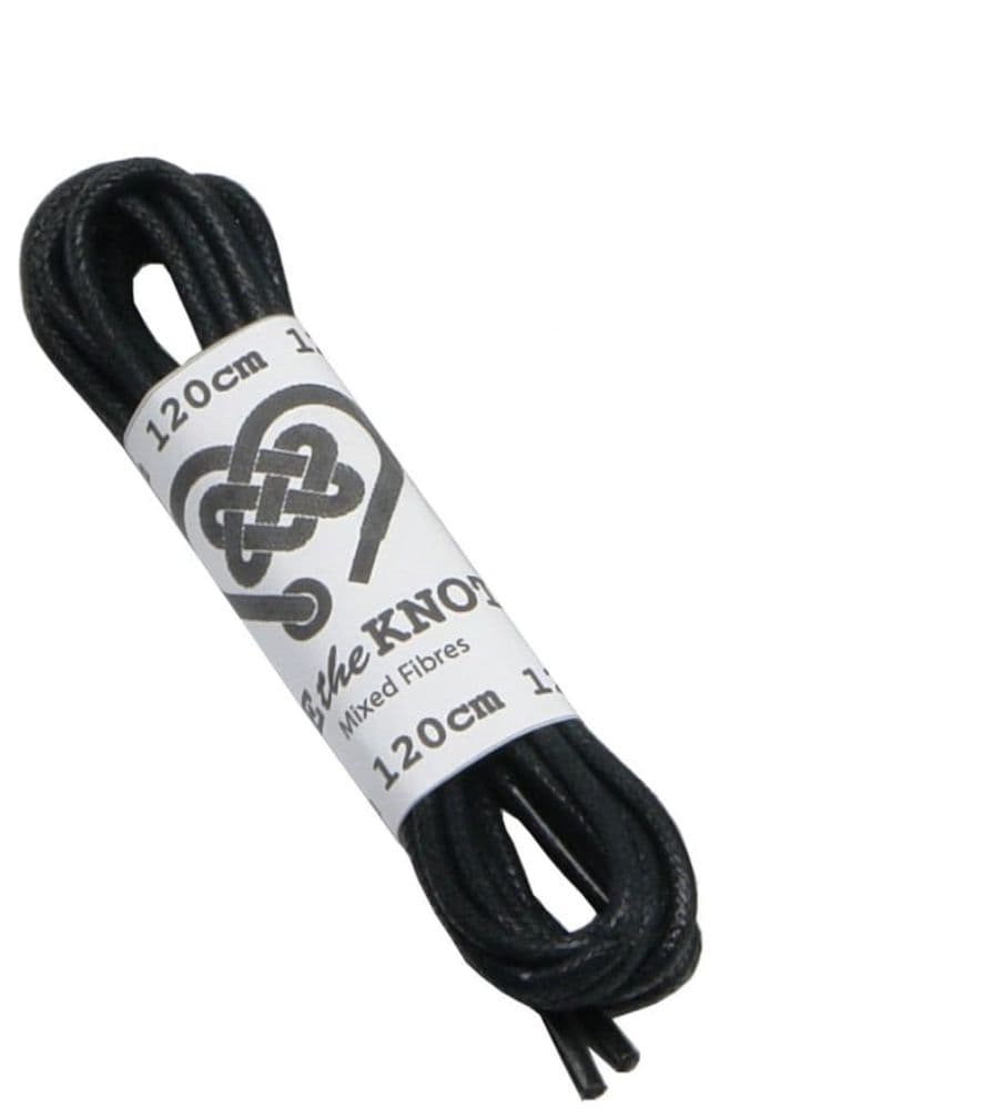 Shoe Laces Pair Black Round For 6 - 9 Eyelets 3mm Waxed Cotton 120cm