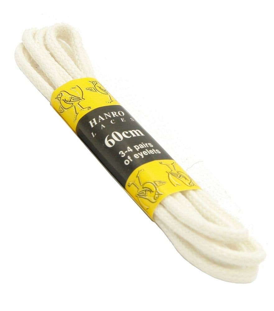 Shoe Laces White Fine Round Pair For 3 - 4 Eyelets 60cm