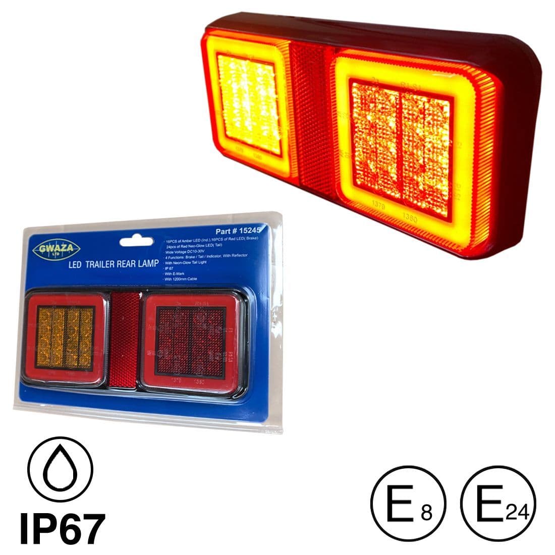 Pair of 3-in-1 LED Rear Trailer Lorry Tail Lamps – Neon Style - For ...