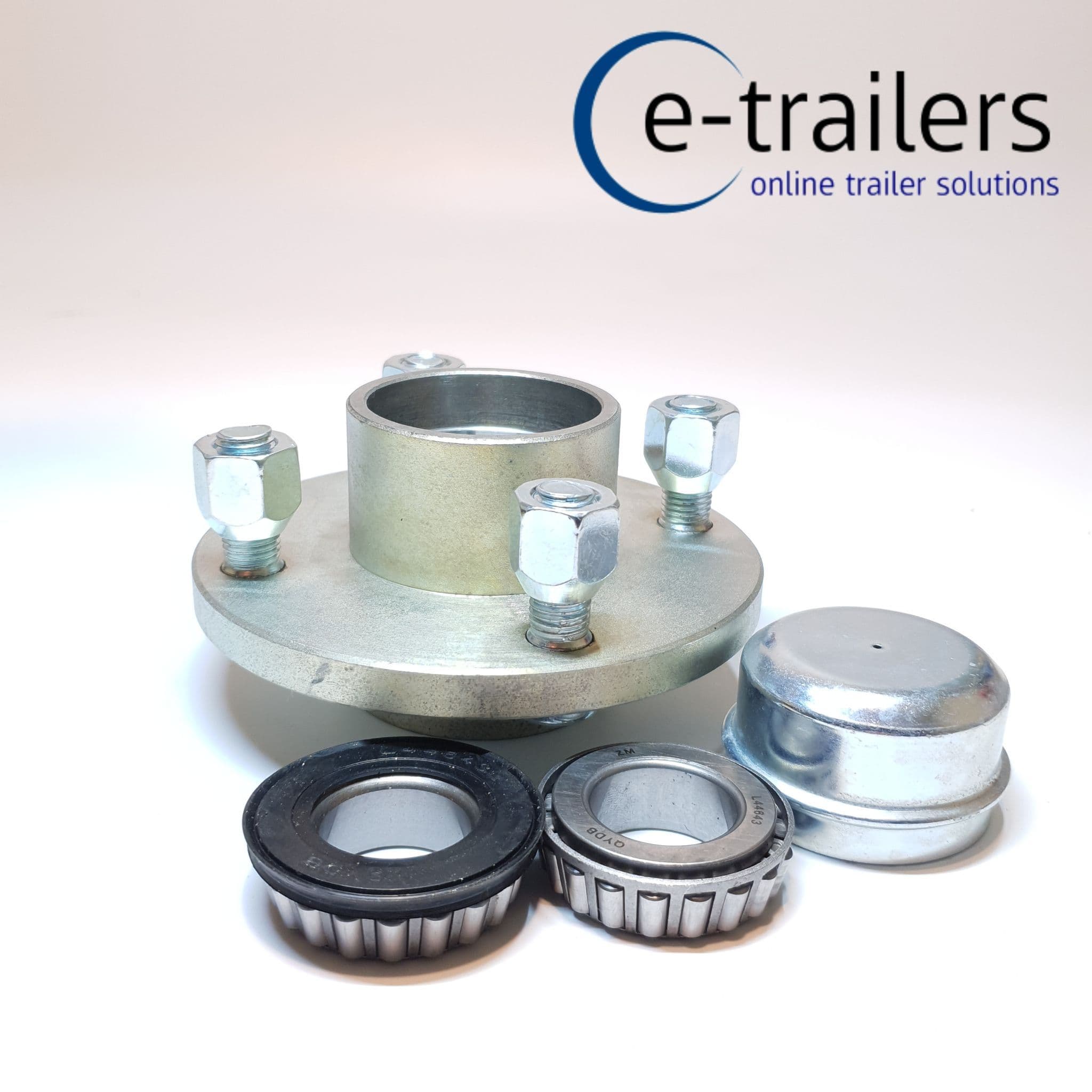 PAIR TRAILER WHEEL HUB SET 100mm PCD - WITH BEARINGS & METAL DUST CAPS ...