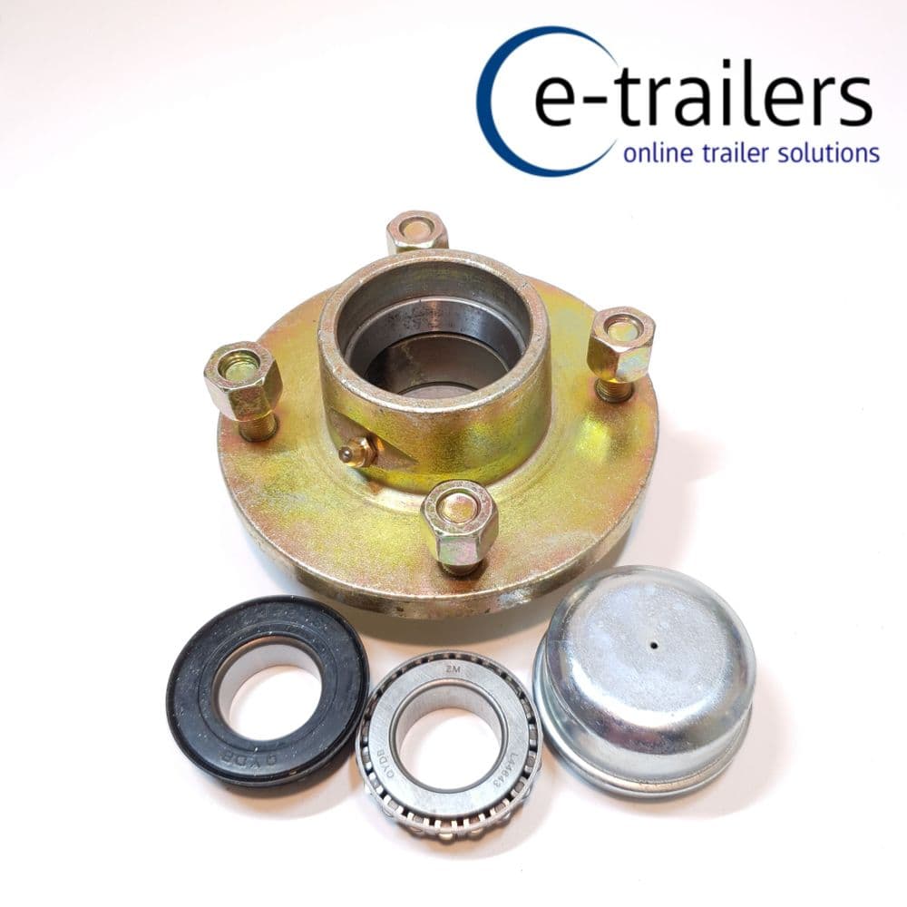 TRAILER WHEEL HUB FOR 1" STUB AXLE 4 STUD 4 PCD 750kg -BEARINGS NUTS ...