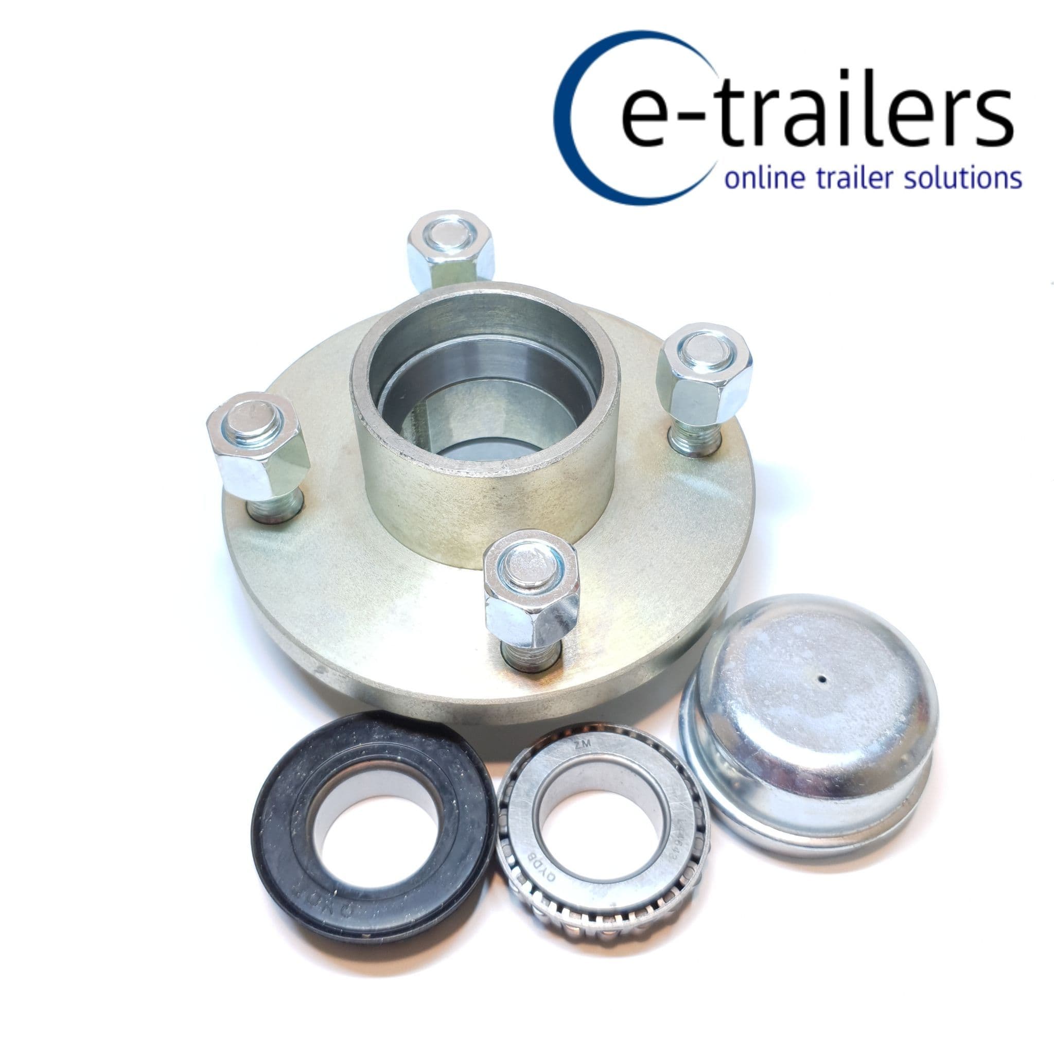 TRAILER WHEEL HUB SET 100mm PCD - WITH BEARINGS & METAL DUST CAPS