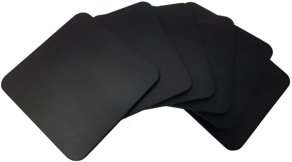 6 Pack of Black Full Grain Real Leather 10cm Square Coasters