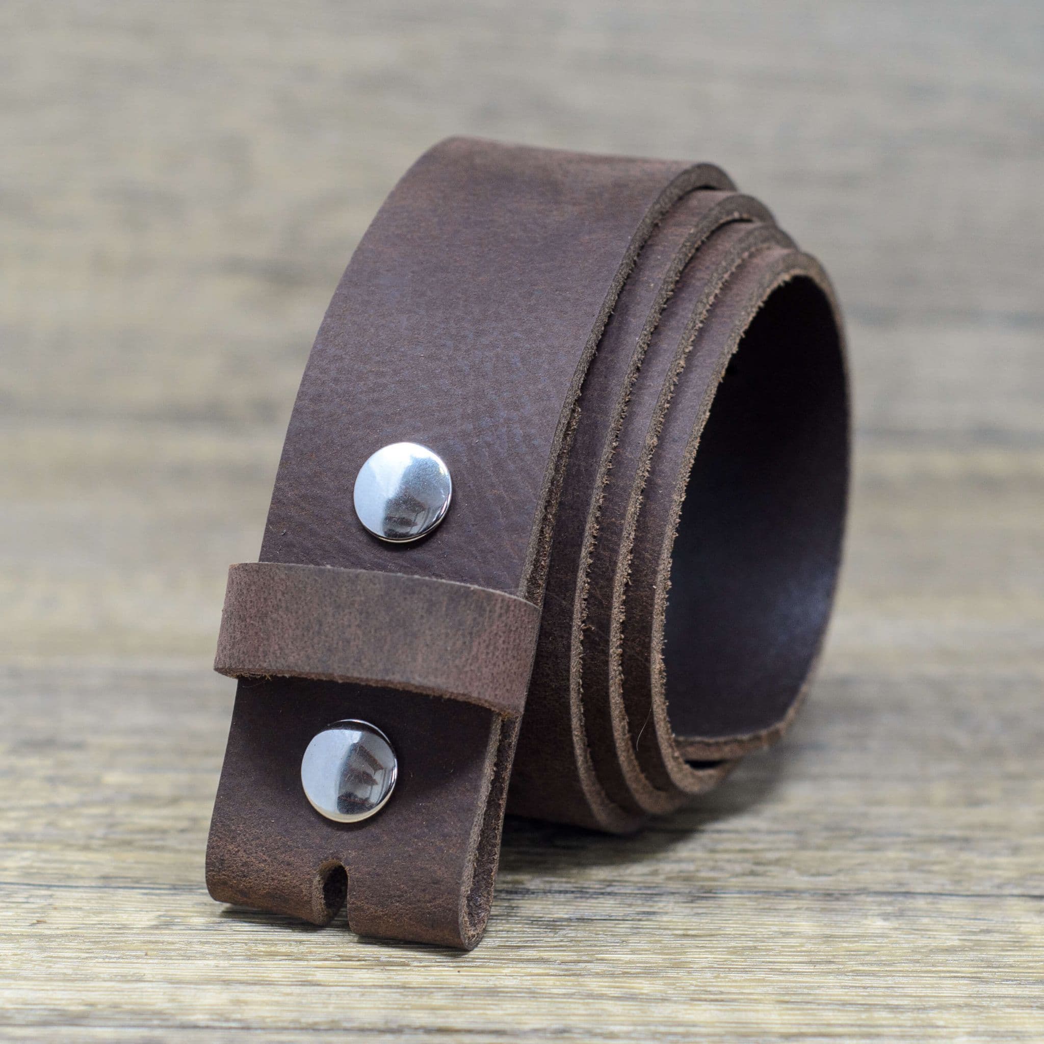 Mens 40mm Full Grain Real Leather Press Stud Snap Belt Vintage Brown with Silver