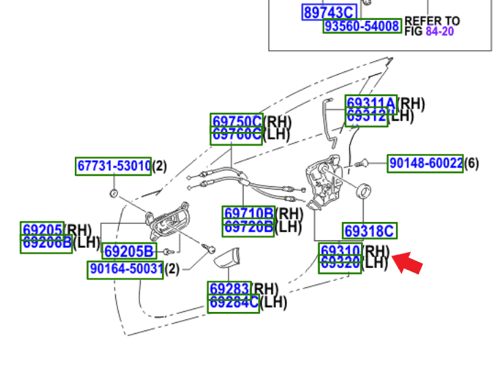 Genuine Lexus Front Door Lock LH 69040-53090