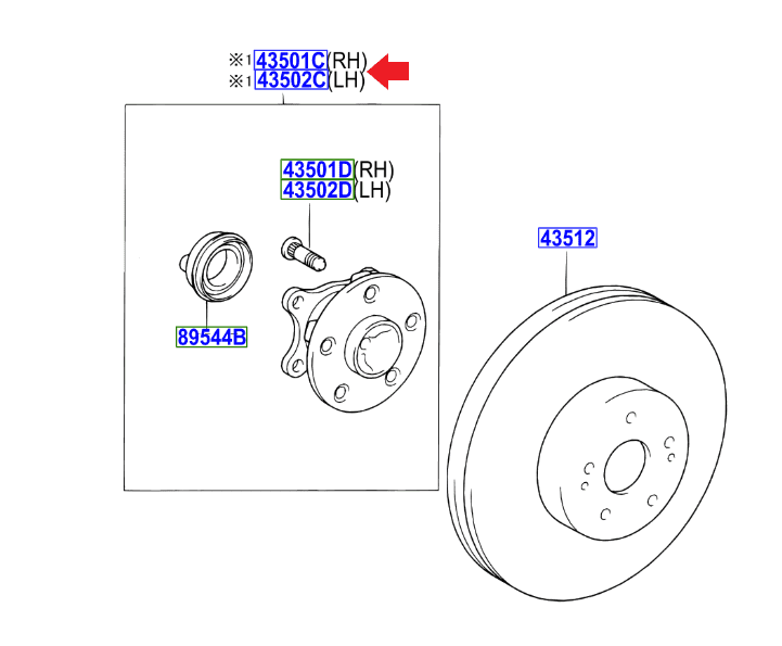 Genuine Lexus Front Wheel Hub and Bearing LH or RH 43550-50032