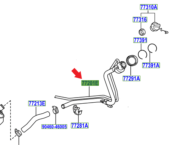 Genuine Lexus Fuel Filler Pipe 77201-76030