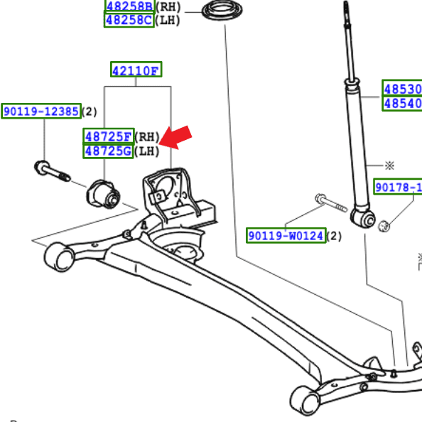 Genuine Toyota BUSH REAR AXLE CARRIER LH or RH 48725-0D060