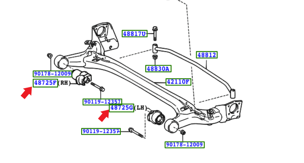 Genuine Toyota BUSH REAR AXLE CARRIER LH or RH 48725-12580 x1