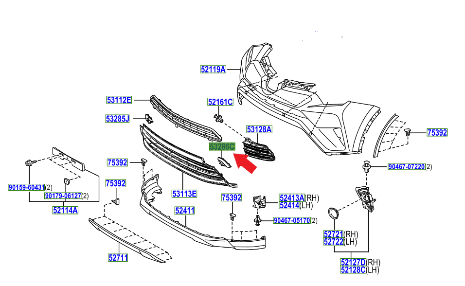Genuine Toyota Front Bumper LH Arm Hole Cover 53286-42110