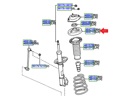Genuine Toyota FRONT COIL SPRING SEAT UPPER LH or RH 48471-41011