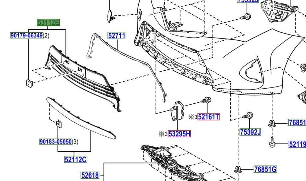 Genuine Toyota Front Lower Grill 53112-02390 5311202390