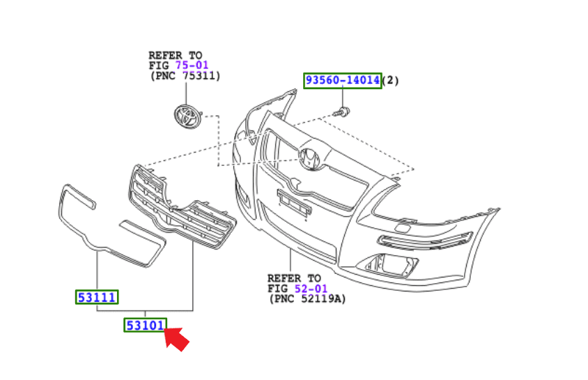 Genuine Toyota Front Radiator Grill 53100-05100