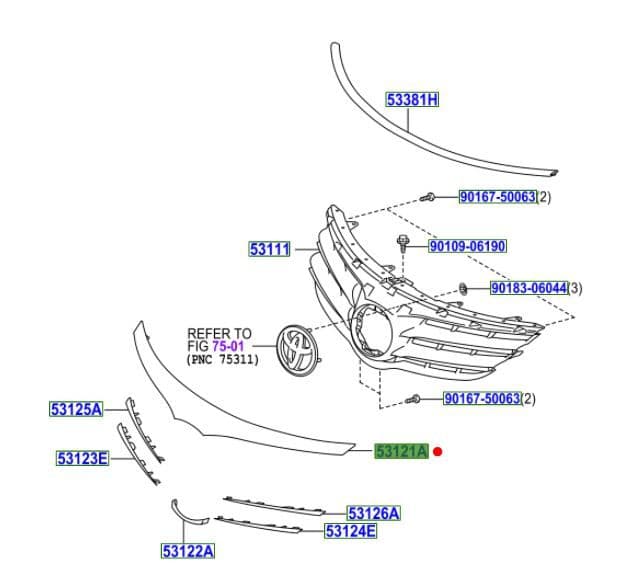 Genuine Toyota Front Upper Radiator Grill Moulding 53121-05050 5312105050