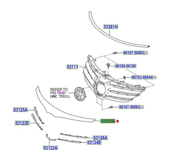 Genuine Toyota Front Upper Radiator Grill Moulding 53121-05050 5312105050