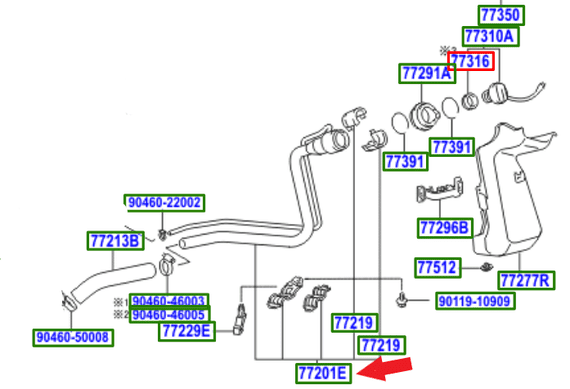 Genuine Toyota FUEL FILLER PIPE 77201-52261