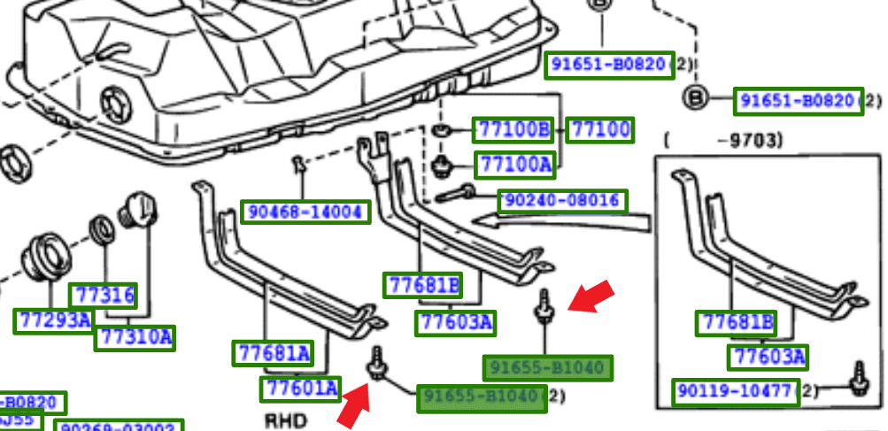 Genuine Toyota FUEL TANK STRAP BOLTS SET OF 4