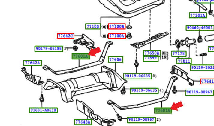 Genuine Toyota Fuel Tank Straps 77601-42030 x2