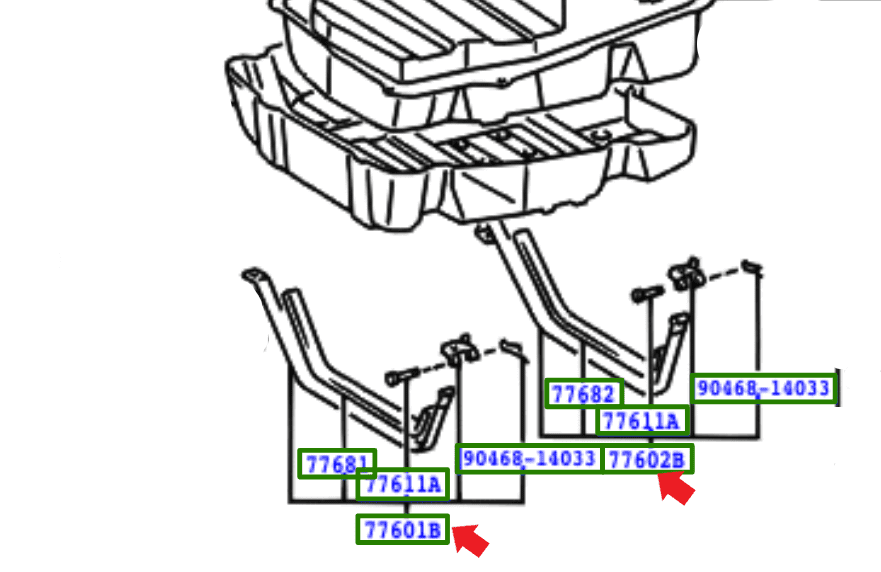 Genuine Toyota Fuel Tank Straps 77601-60210 77602-60080