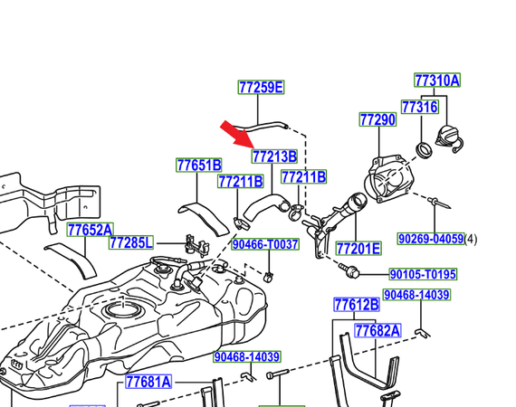 Genuine Toyota Fuel Tank to Filler Neck Rubber Hose 77213-KK010
