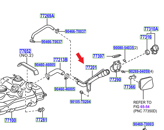 Genuine Toyota Hilux Fuel Filler Neck Pipe 77201-0K100