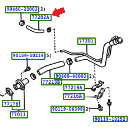 Genuine Toyota HOSE FUEL NO 1 & x28;FOR BREATHER TUBE& x29; 95311-13022