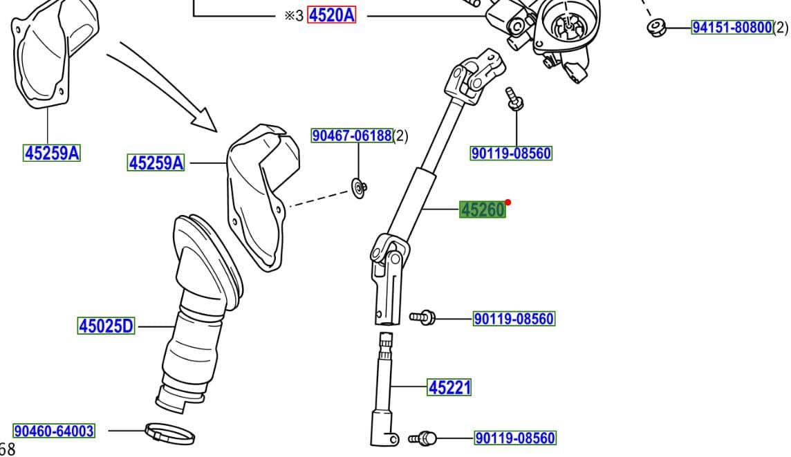 Genuine Toyota Intermediate Steering Shaft No 2 45260-42080