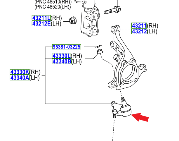 Genuine Toyota JOINT ASSY LOWER BALL FRONT LH / RH 43330-09631