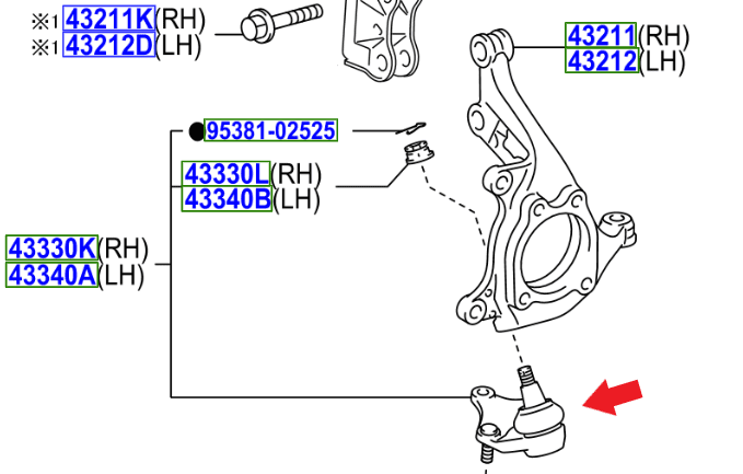 Genuine Toyota JOINT ASSY LOWER BALL FRONT LH/ RH 43330-19275