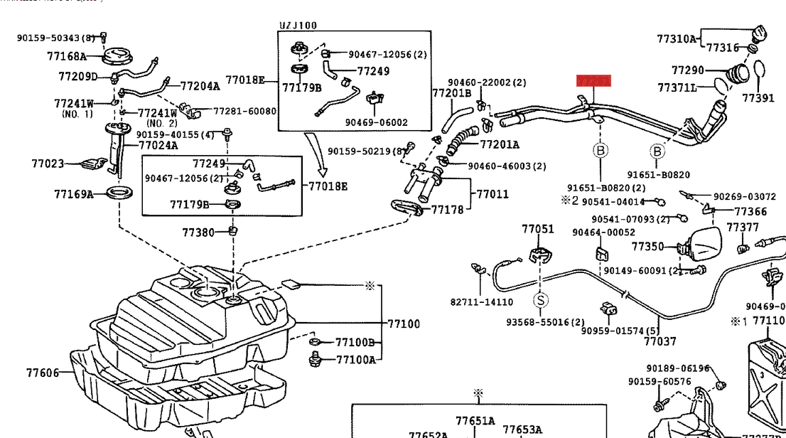 Genuine Toyota Land Cruiser Fuel Filler Neck Pipe 77201-60520 7720160520