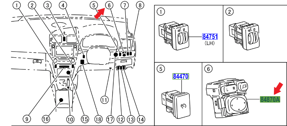 Genuine Toyota Outer Mirror Switch 84872-05020