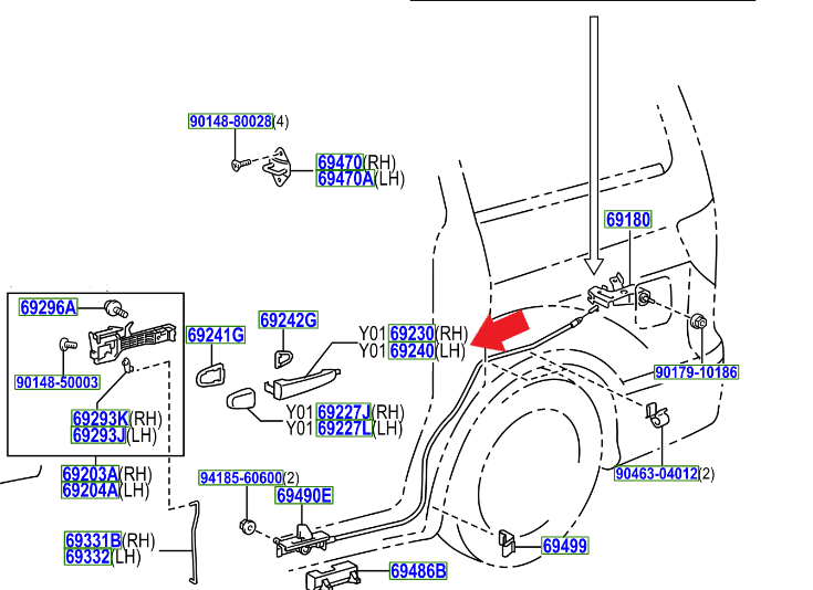 Genuine Toyota Passenger Door Outer Handle 69230-58020-A2