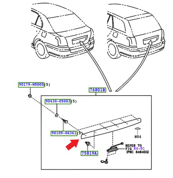 Genuine Toyota Rear Boot Handle Moulding 76801-05909