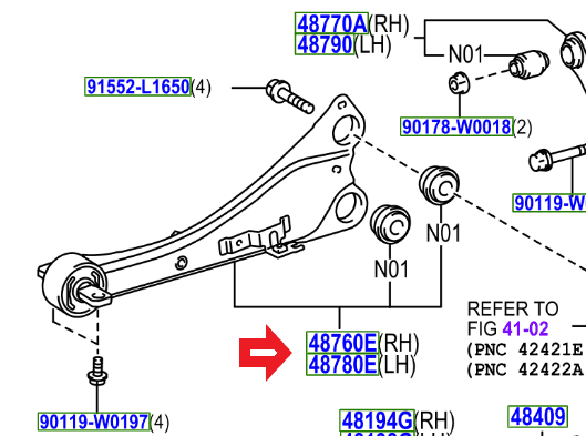 Genuine Toyota Rear Trailing Arm LH 48780-02061