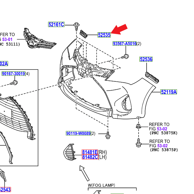 Genuine Toyota Retainer Front Bumper Side Rh 52535-0D090