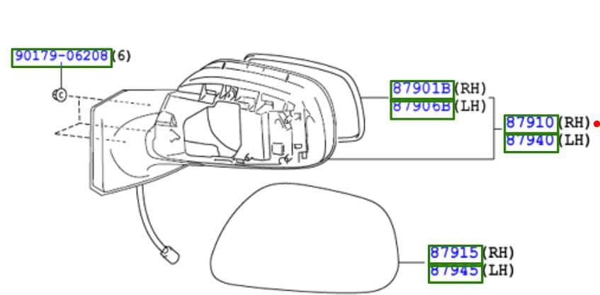 Genuine Toyota RH Wing Mirror 87910-52640 8791052640