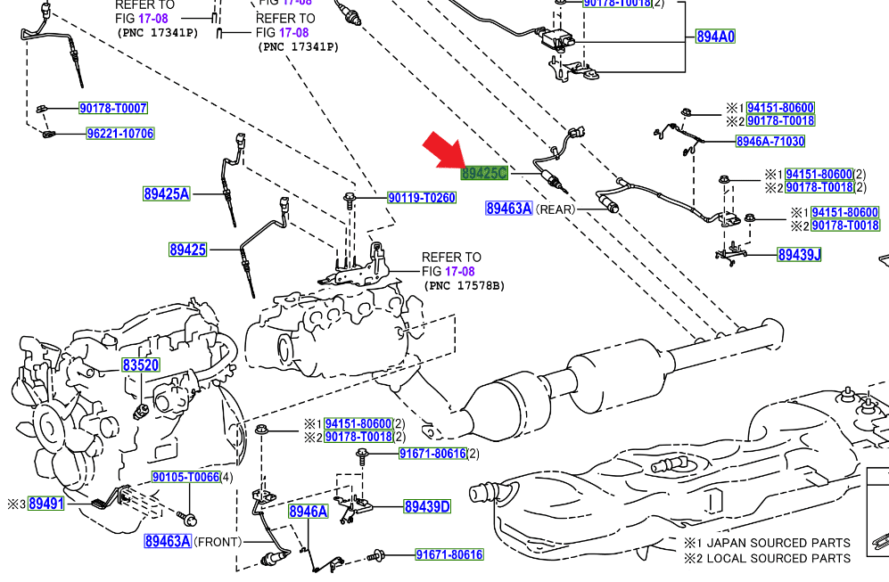 Genuine Toyota SENSOR EXHAUST GAS TEMPERATURE NO 4 89425-71060