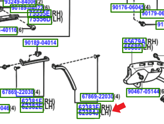 Genuine Toyota Weatherstrip Roof Side Rail Rear LH 62384-17010