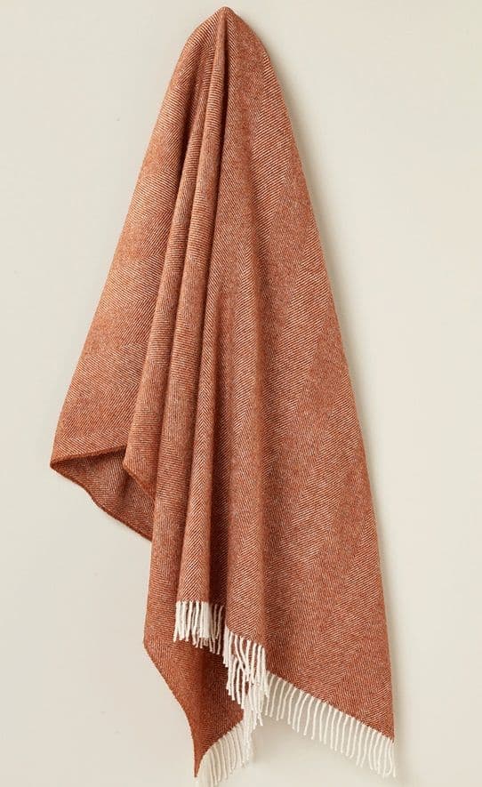 BRONTE - Herringbone Shetland Wool Throw - Brick