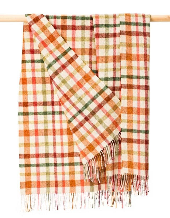 John Hanly 653 Lambswool Throw Beige Green Rust Maroon Check
