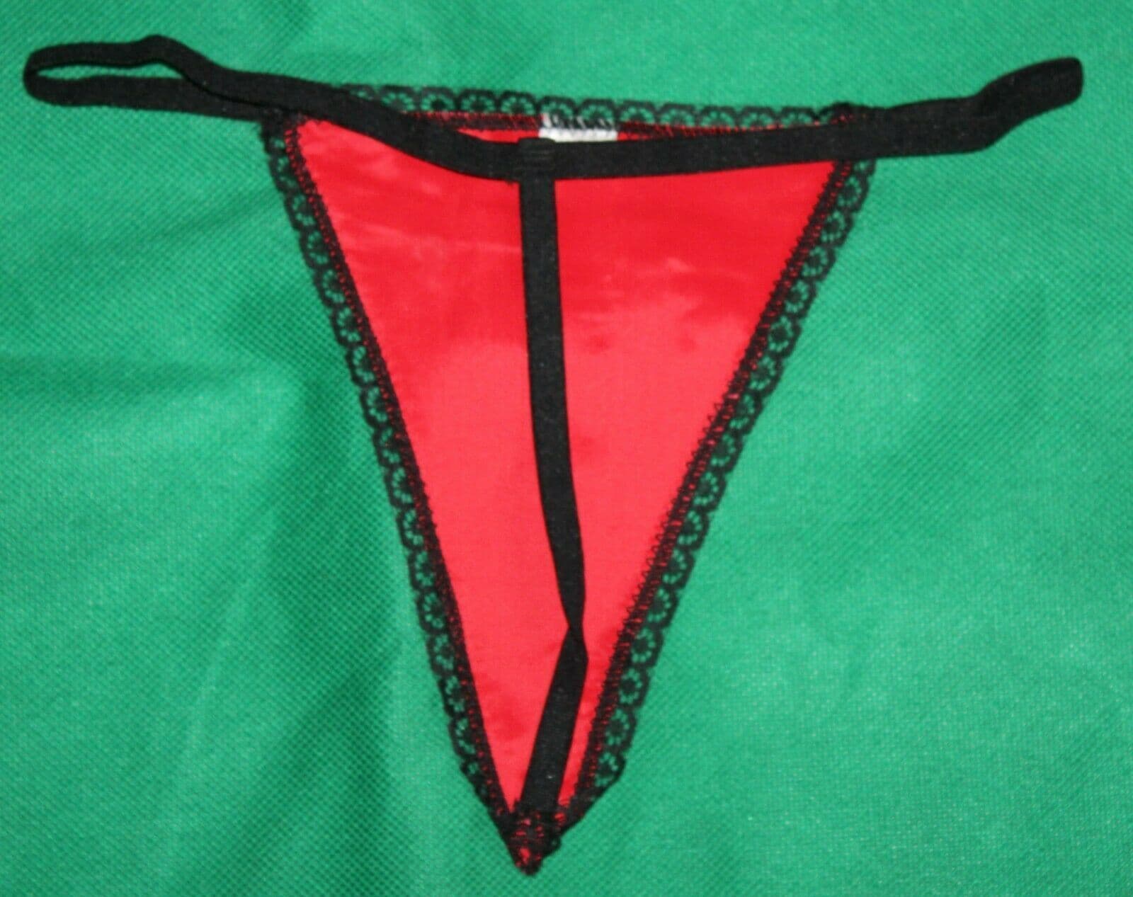 Fabulous RED & Black Satin Low Rise Thong/G-String One size to fit Up ...