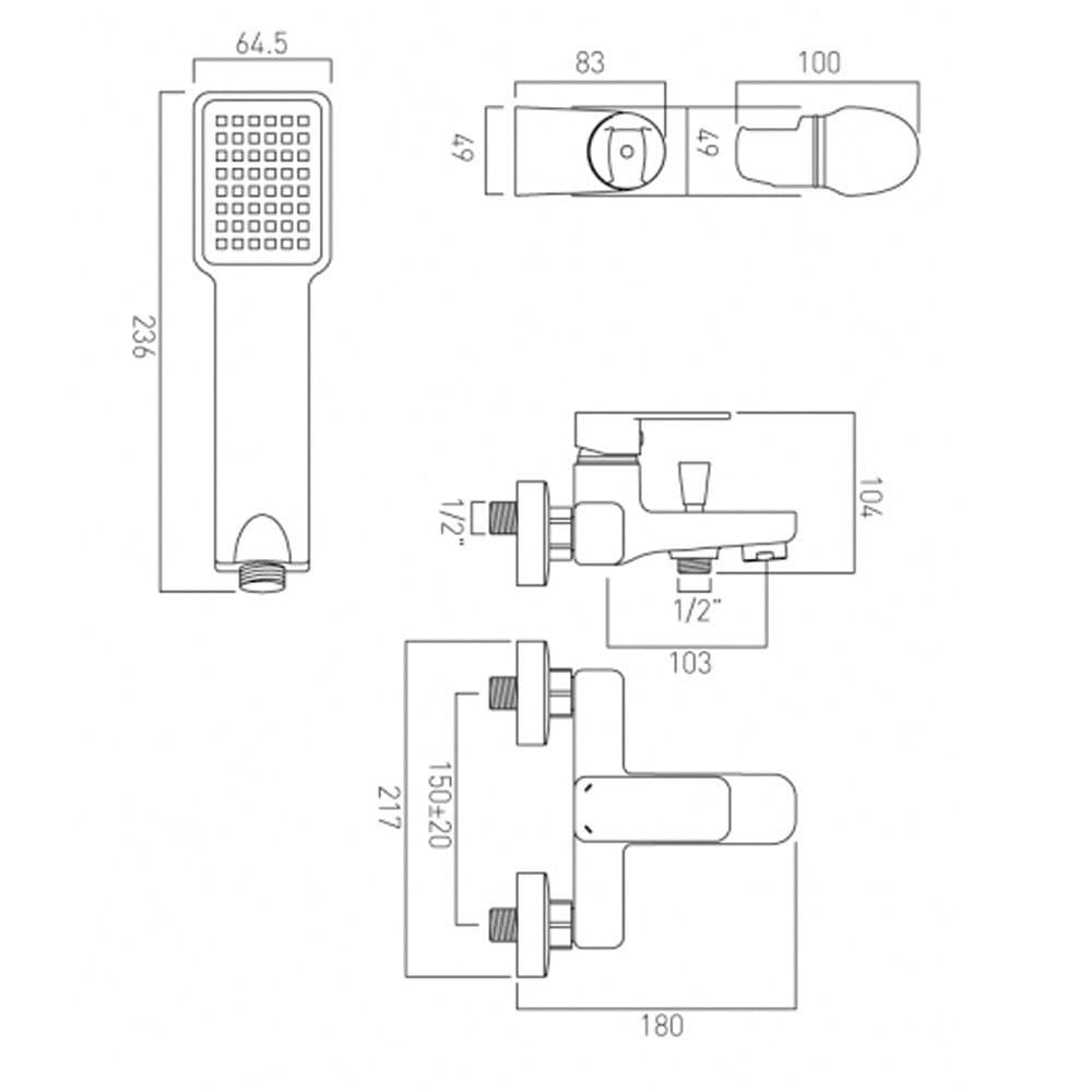 Vado Phase Exposed Bath Mixer With Shower Kit Chrome PHA-123 K-C/P