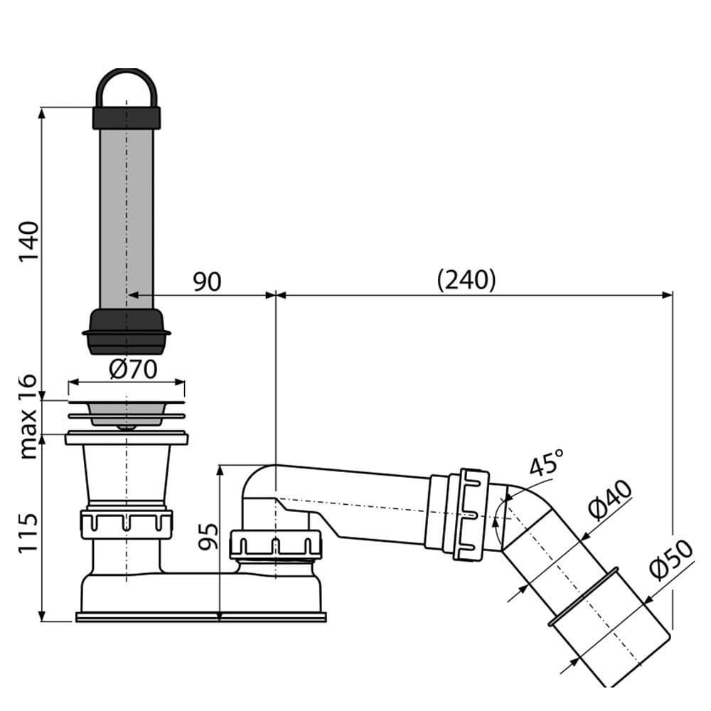 Alca Plast Shower Waste & Odour Trap with 45 Elbow 50mm DN40/50 ...