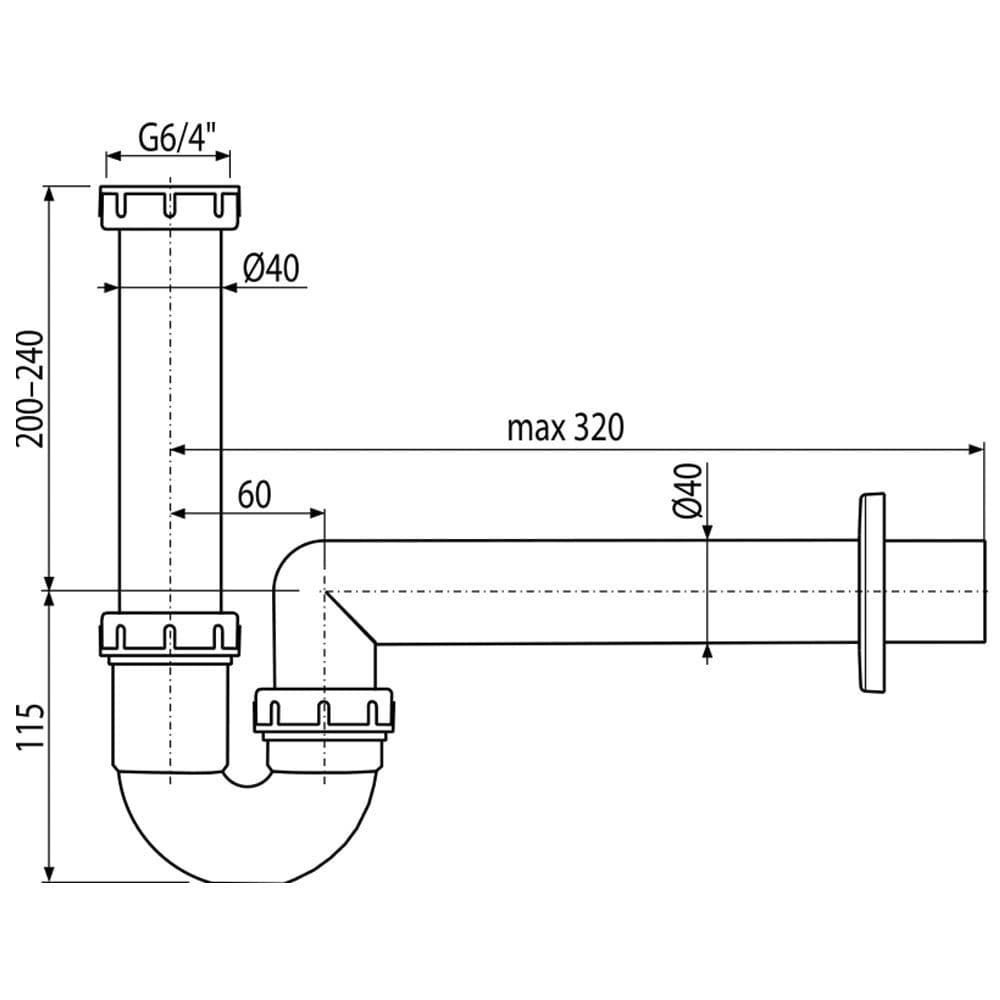 Alca Plast Tubular Sink Waste & Trap DN40 With G 6/4" Union Nut A80-DN40
